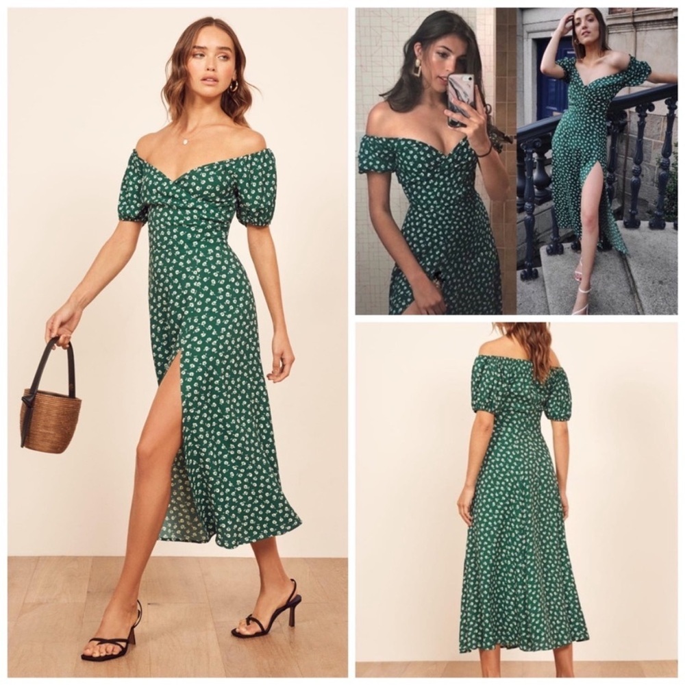 Reformation Pearl Chive Off The Shoulder Dress Green … - Gem